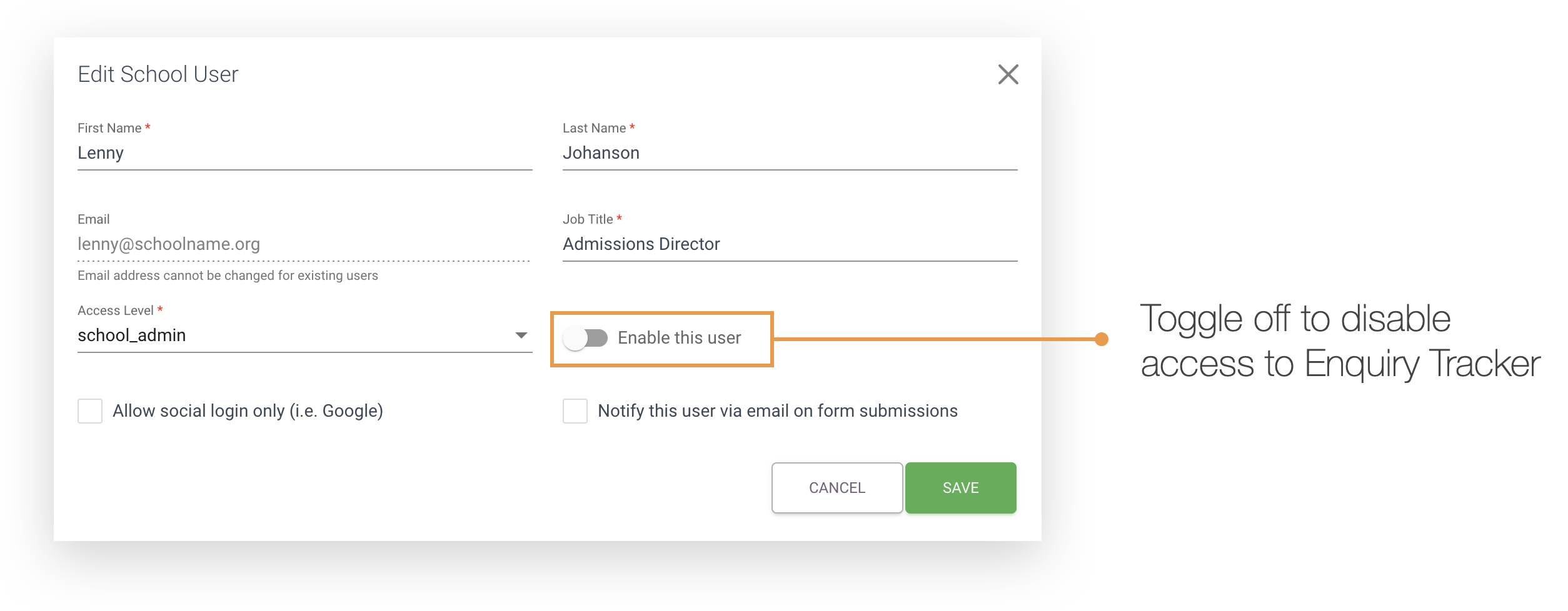 How to add, edit or delete a school user – Enquiry Tracker