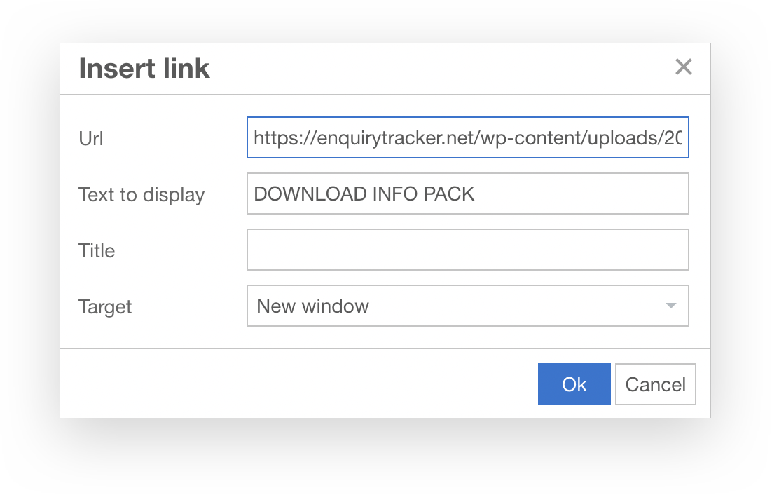 Adding or editing a link to your information pack – Enquiry Tracker