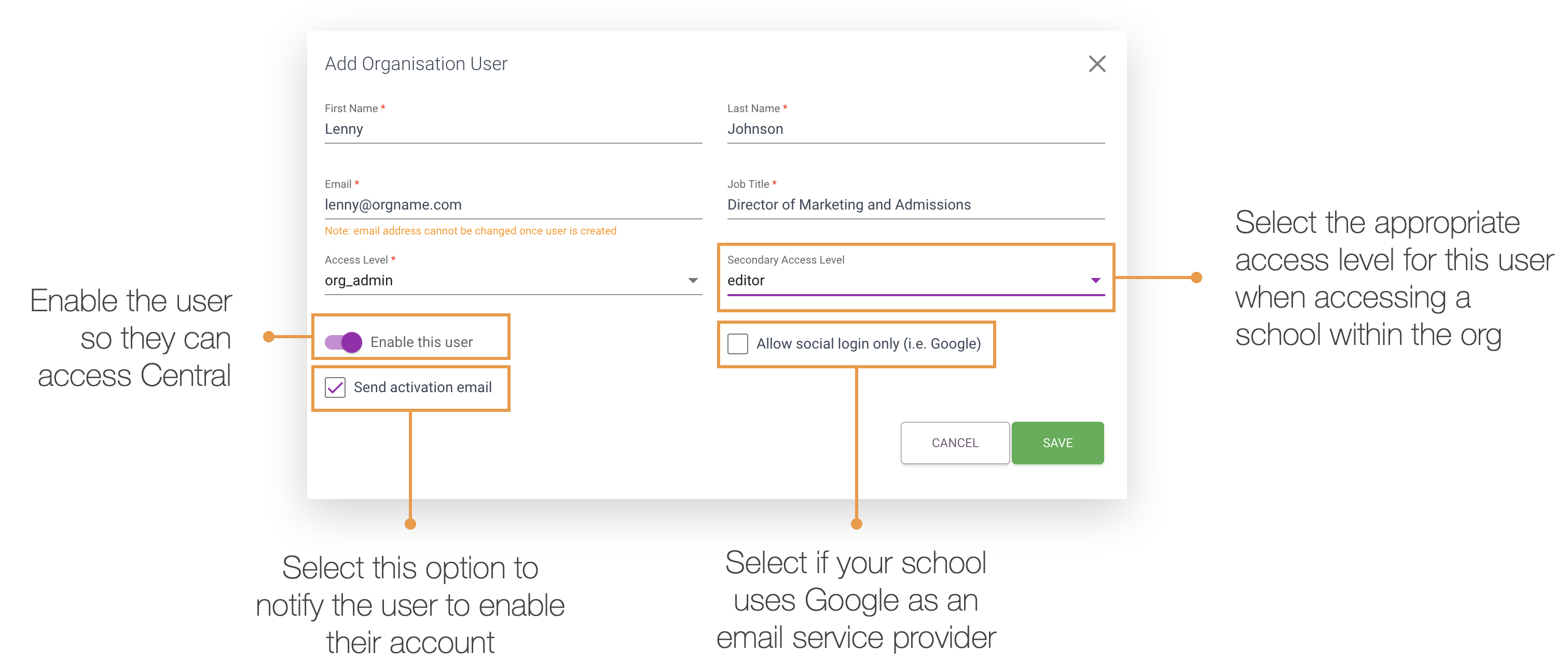 How to add or edit an org user – Enquiry Tracker
