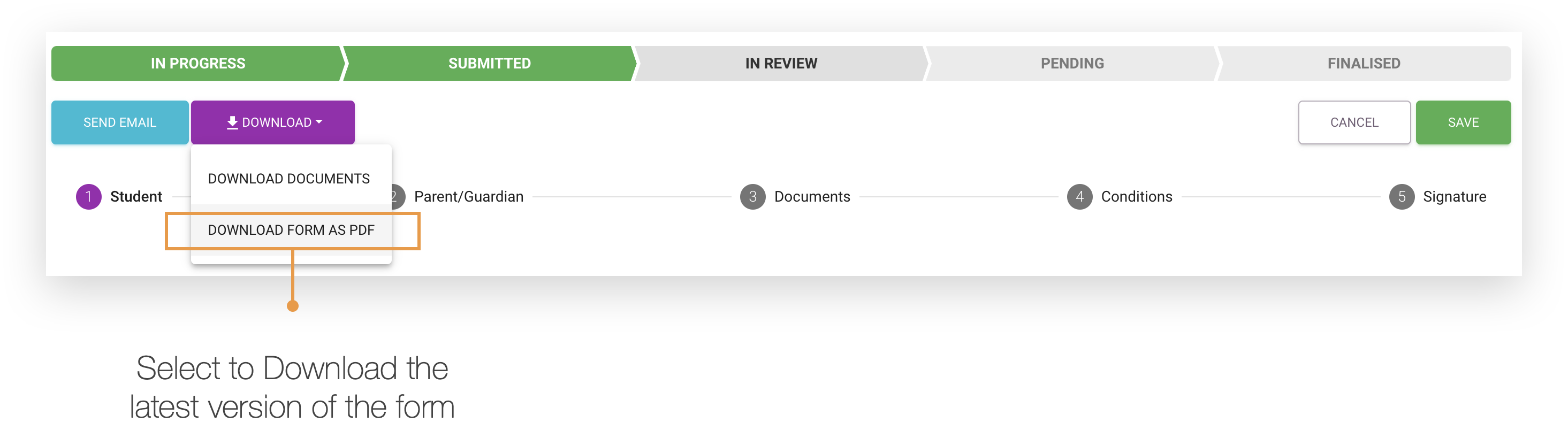 Downloading a PDF of a form – Enquiry Tracker