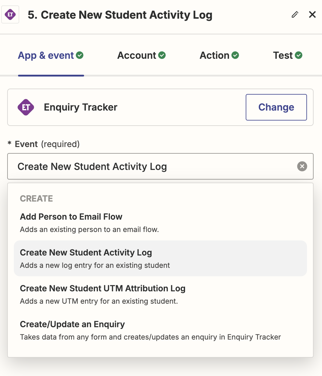 How to add a Student activity log using Zapier – Enquiry Tracker