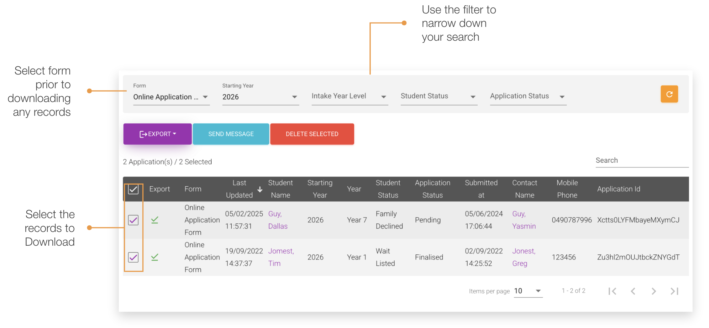 Export/Download Records to CSV – Enquiry Tracker