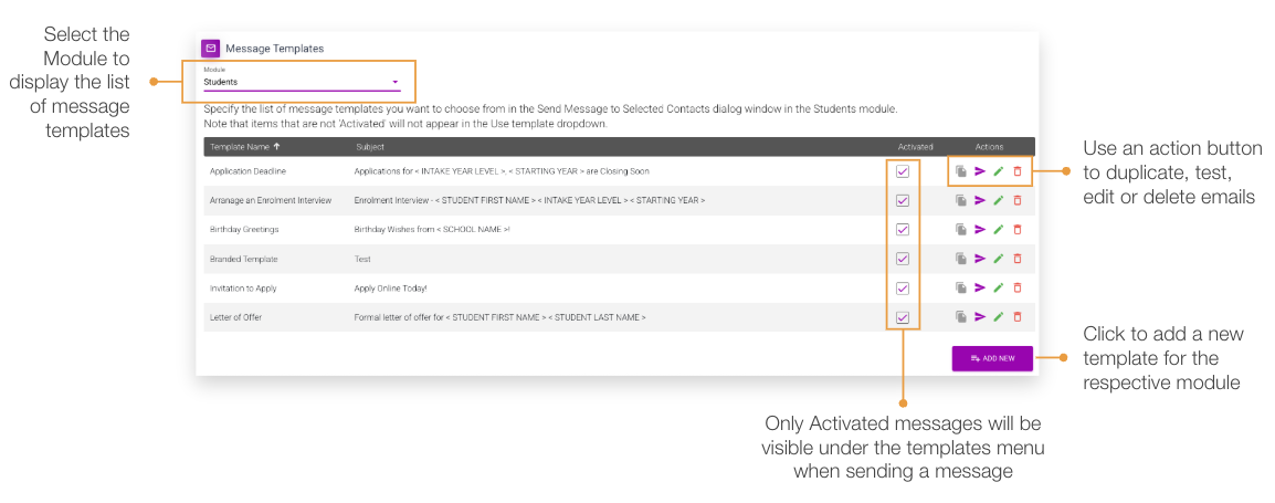 Email / Message Templates – Enquiry Tracker