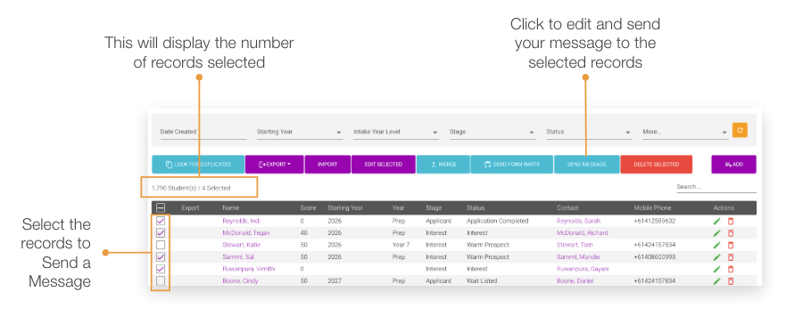 Sending Bulk Emails / Messages – Enquiry Tracker