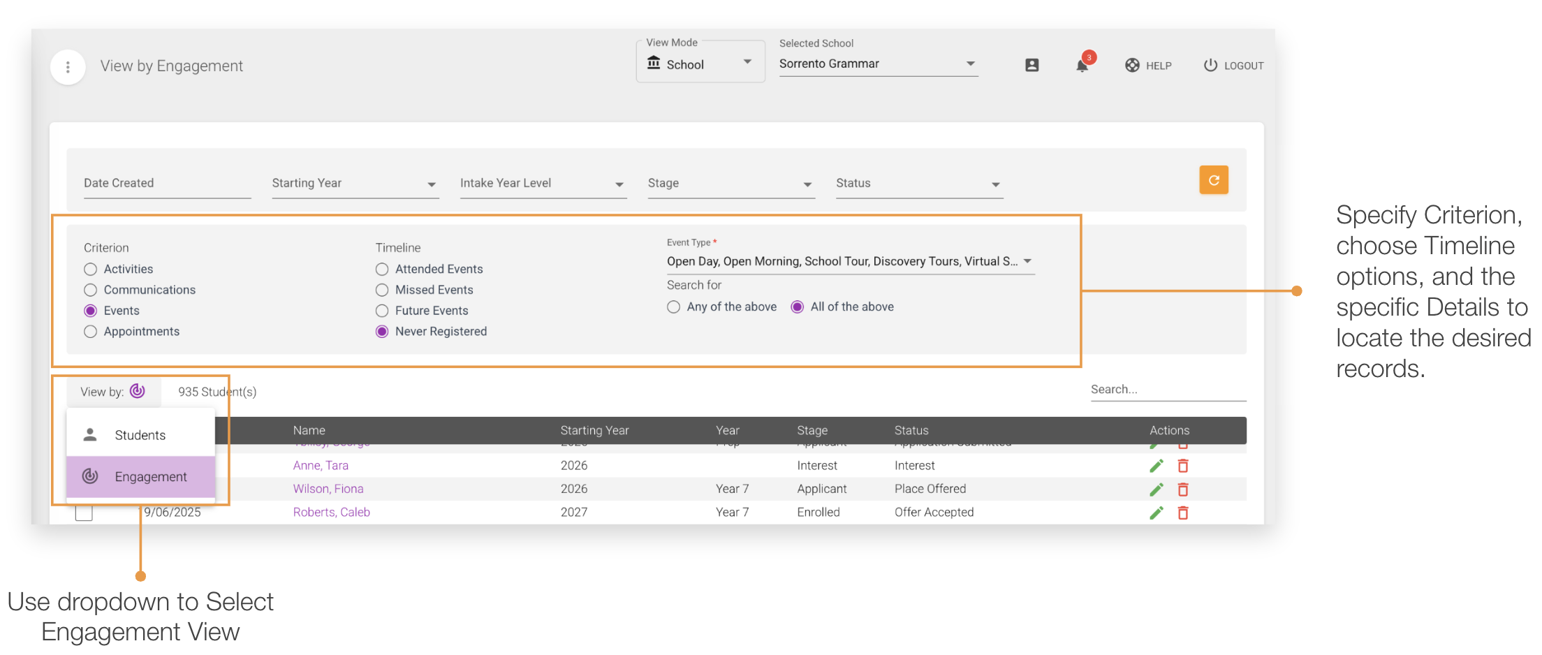 View by Student/Family Engagement – Enquiry Tracker