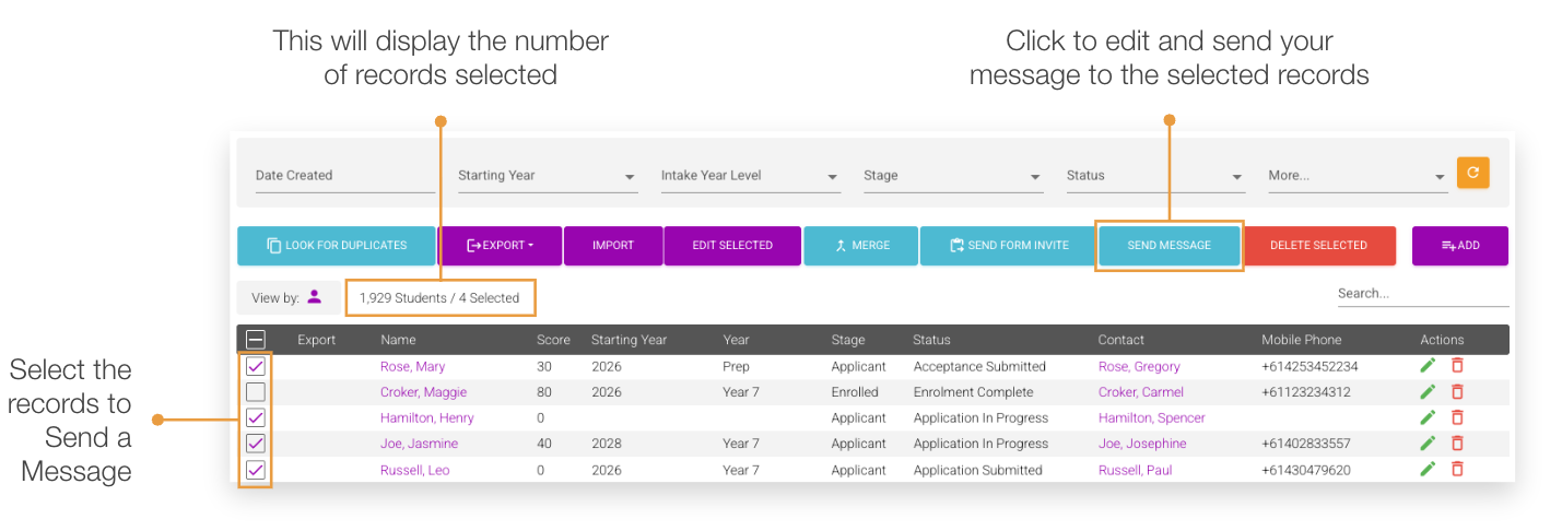 Sending Bulk Emails / Messages – Enquiry Tracker