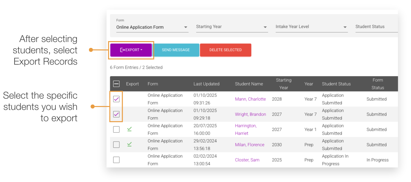 Transferring records to Engage – Enquiry Tracker