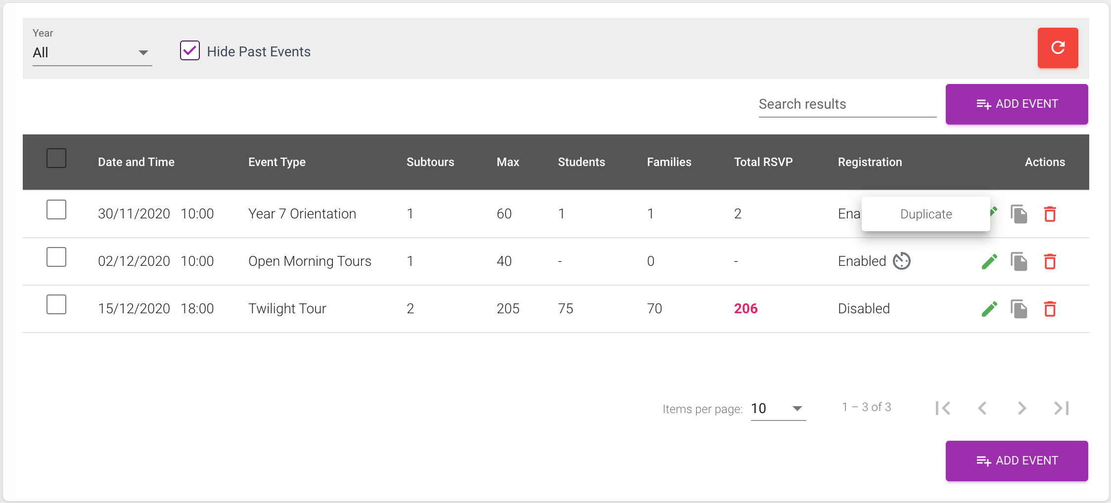 Duplicating Events and Appointments – Enquiry Tracker