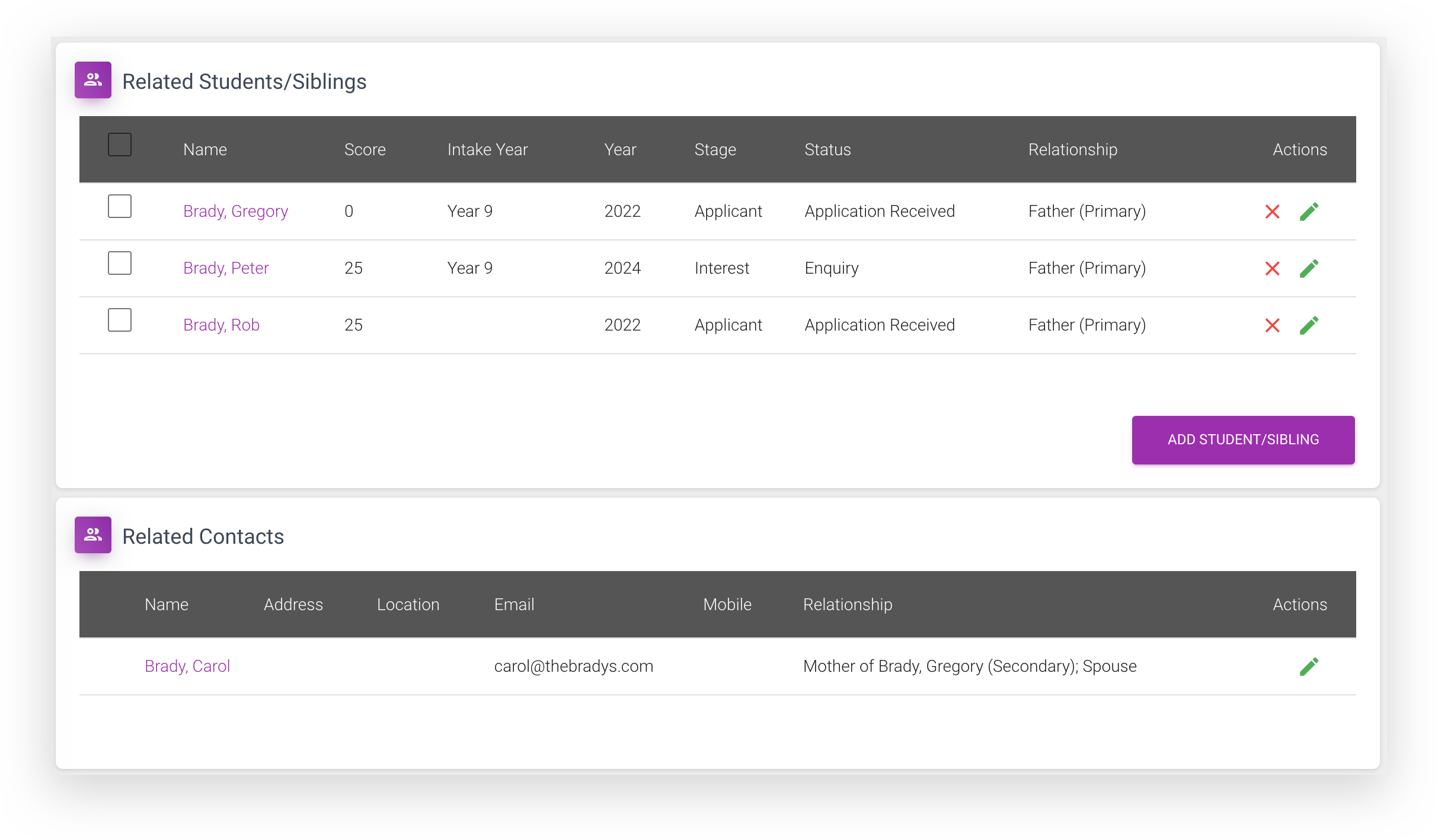 Deleting a Parent or Guardian contact – Enquiry Tracker