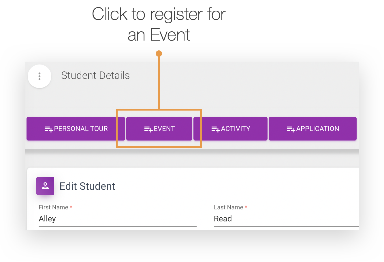 Adding an event registration – Enquiry Tracker