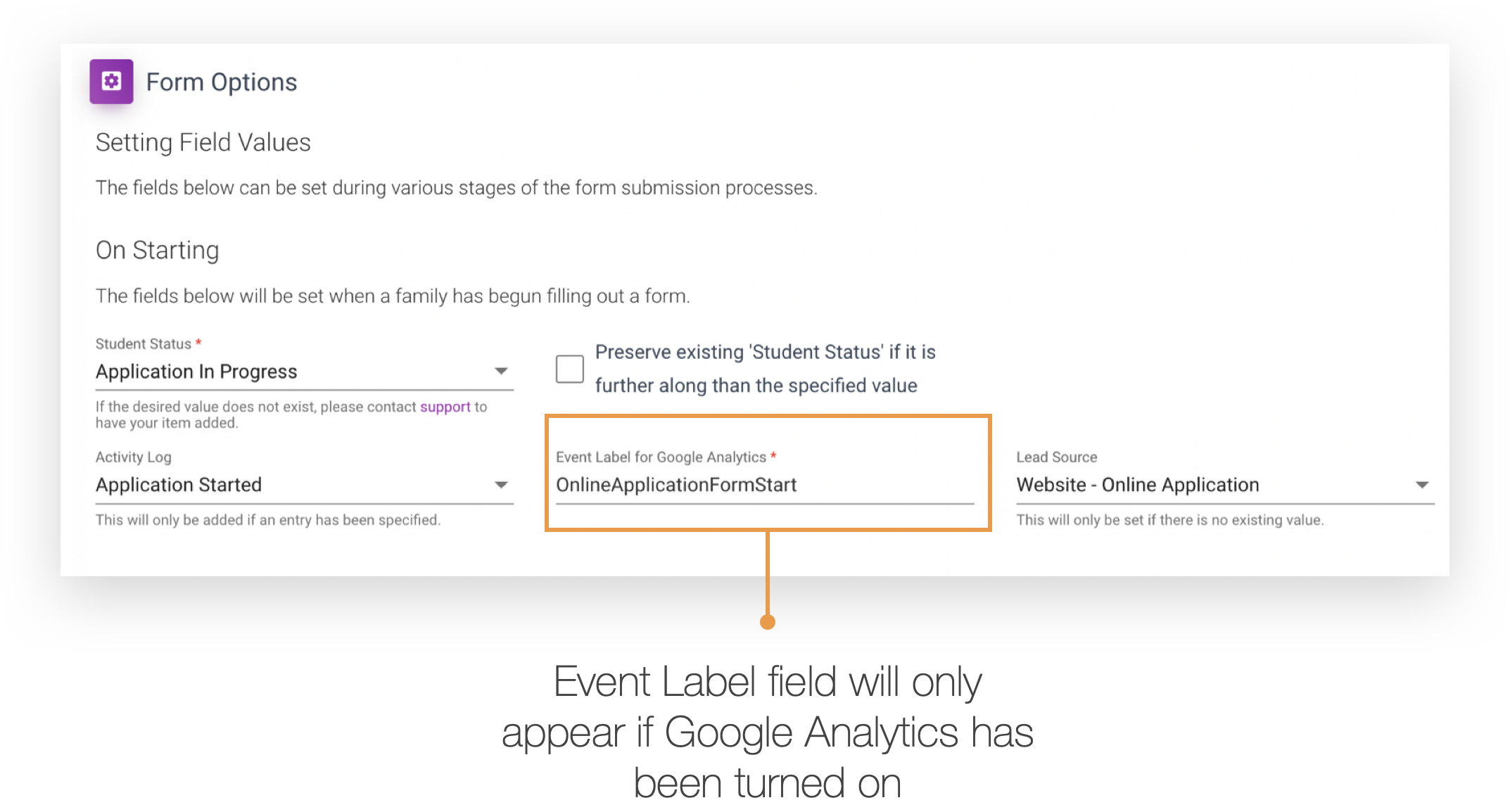 Setting the form options in Apply – Enquiry Tracker