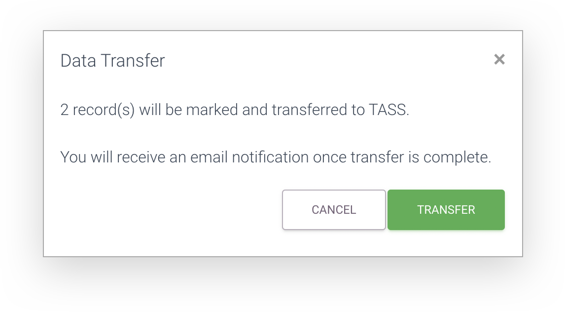 Transferring records to TASS – Enquiry Tracker